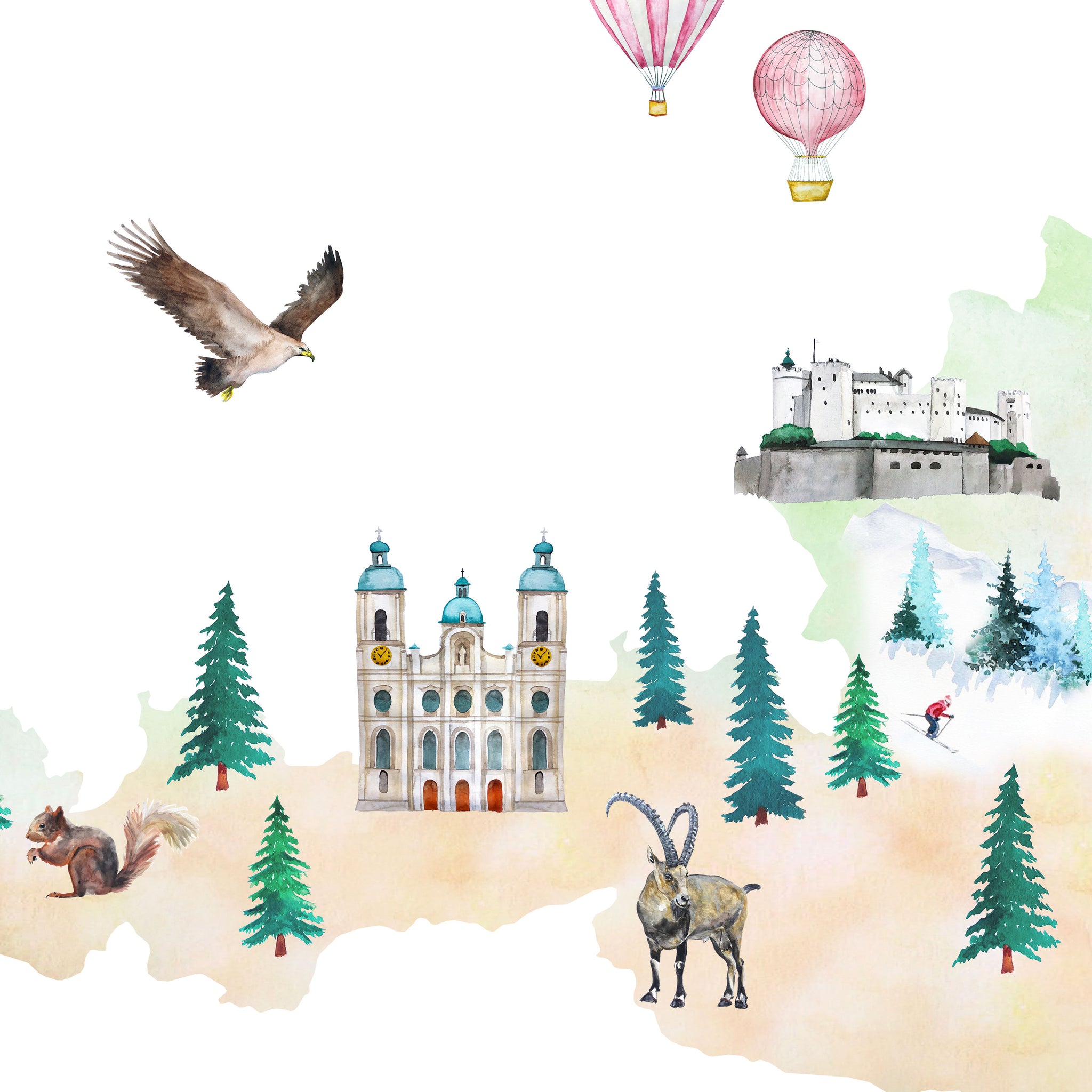 Austria Illustrated Map Art Print | Featuring illustrations of famous ...