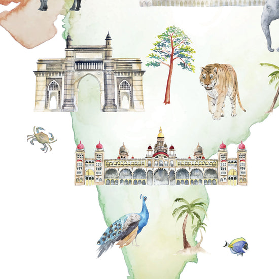 India Illustrated Map Art Print | Featuring illustrations of famous ...