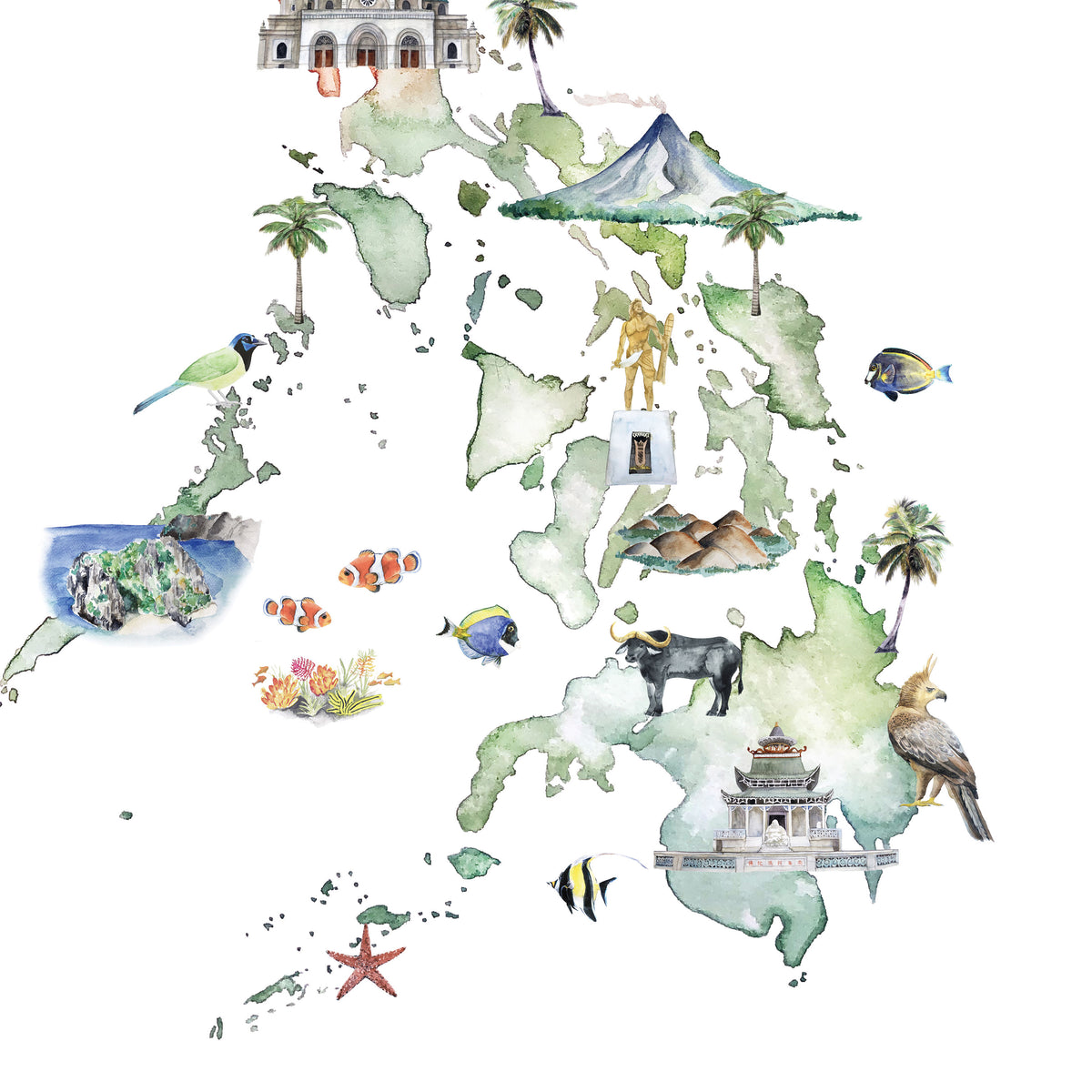 Philippines Illustrated Map Art Print | Featuring illustrations of ...