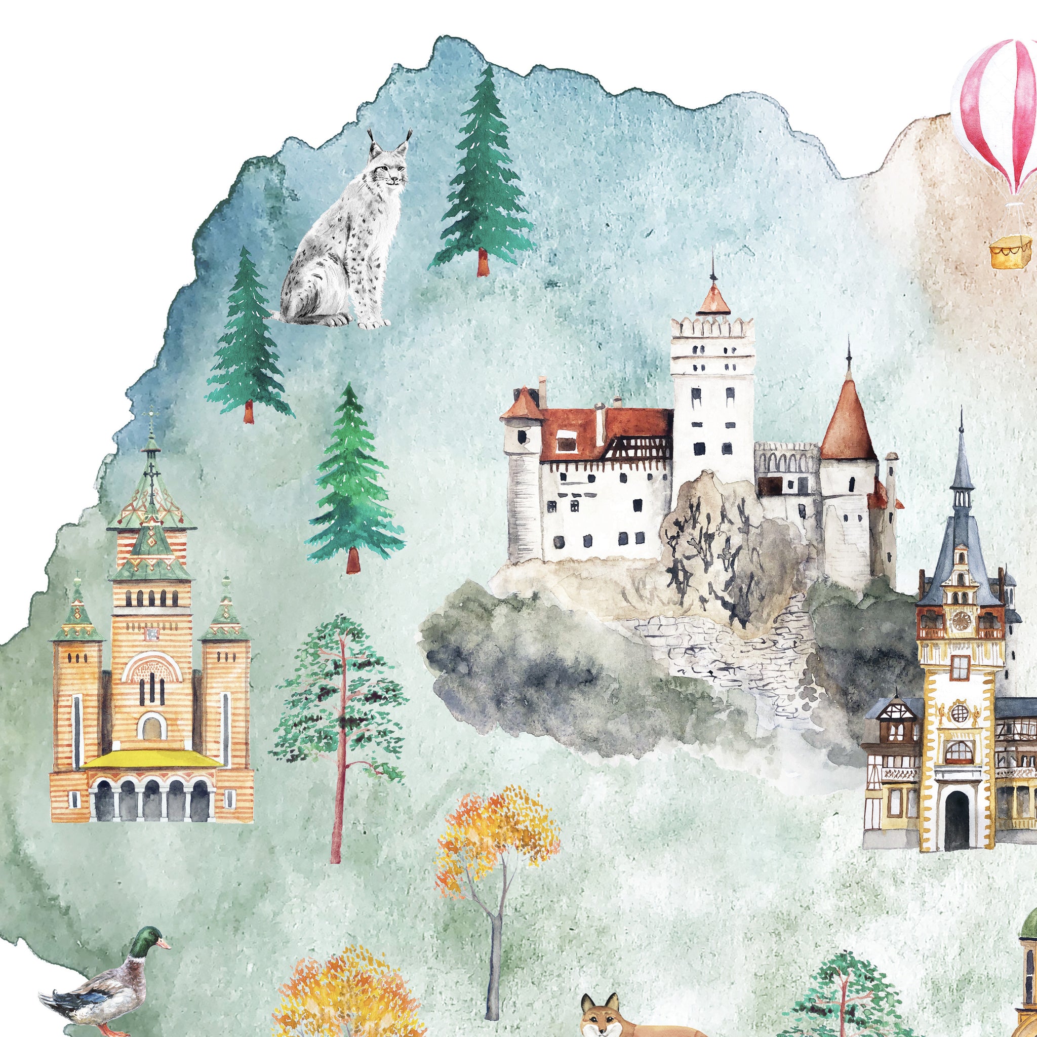 Romania Illustrated Map Art Print | Featuring illustrations of famous ...