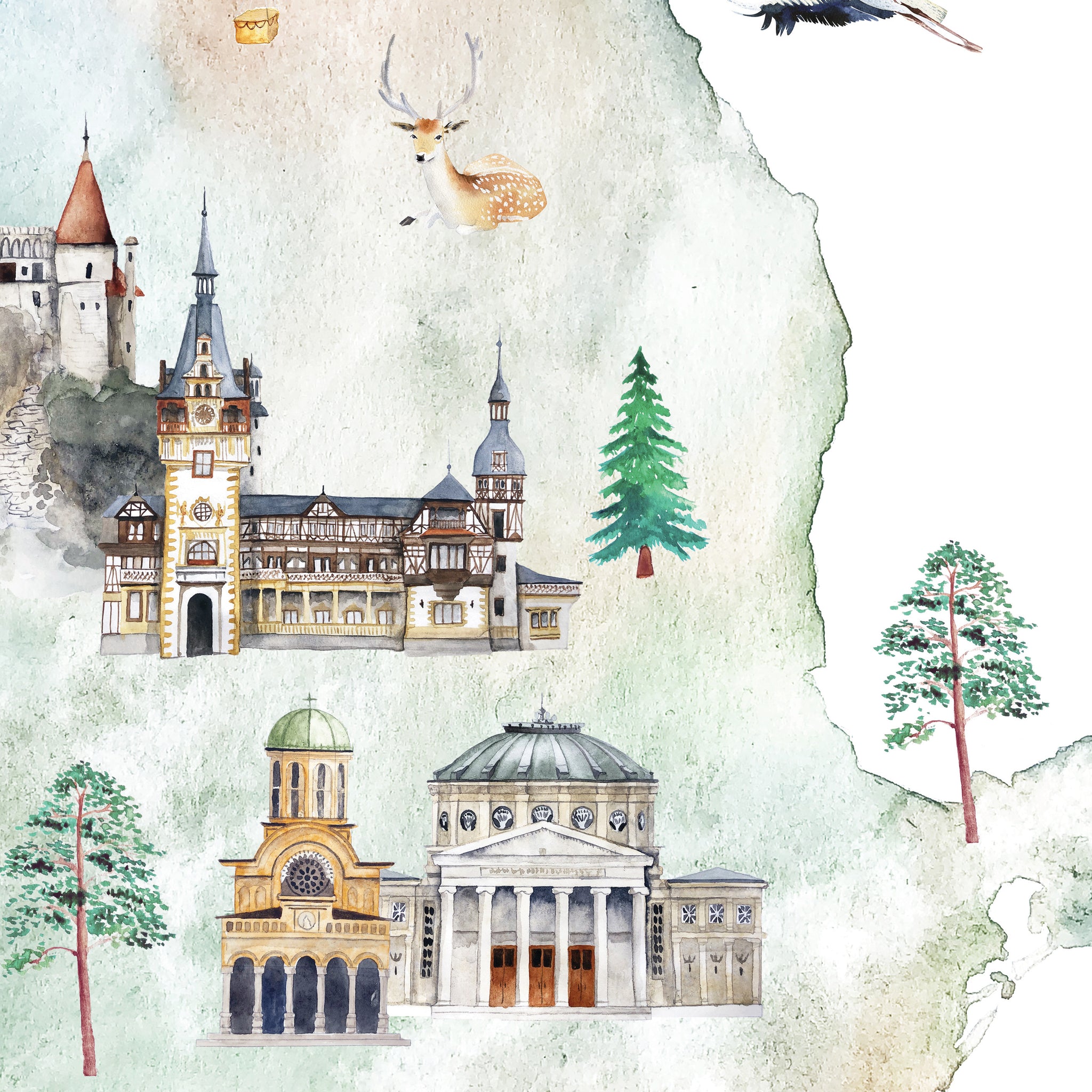 Romania Illustrated Map Art Print | Featuring illustrations of famous ...